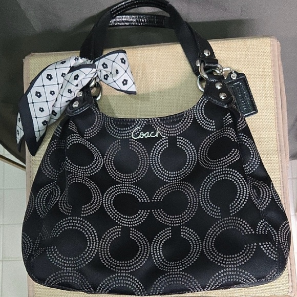 Coach | Bags | Coach Black And Gray Circle Pattern Shoulder Bag | Poshmark